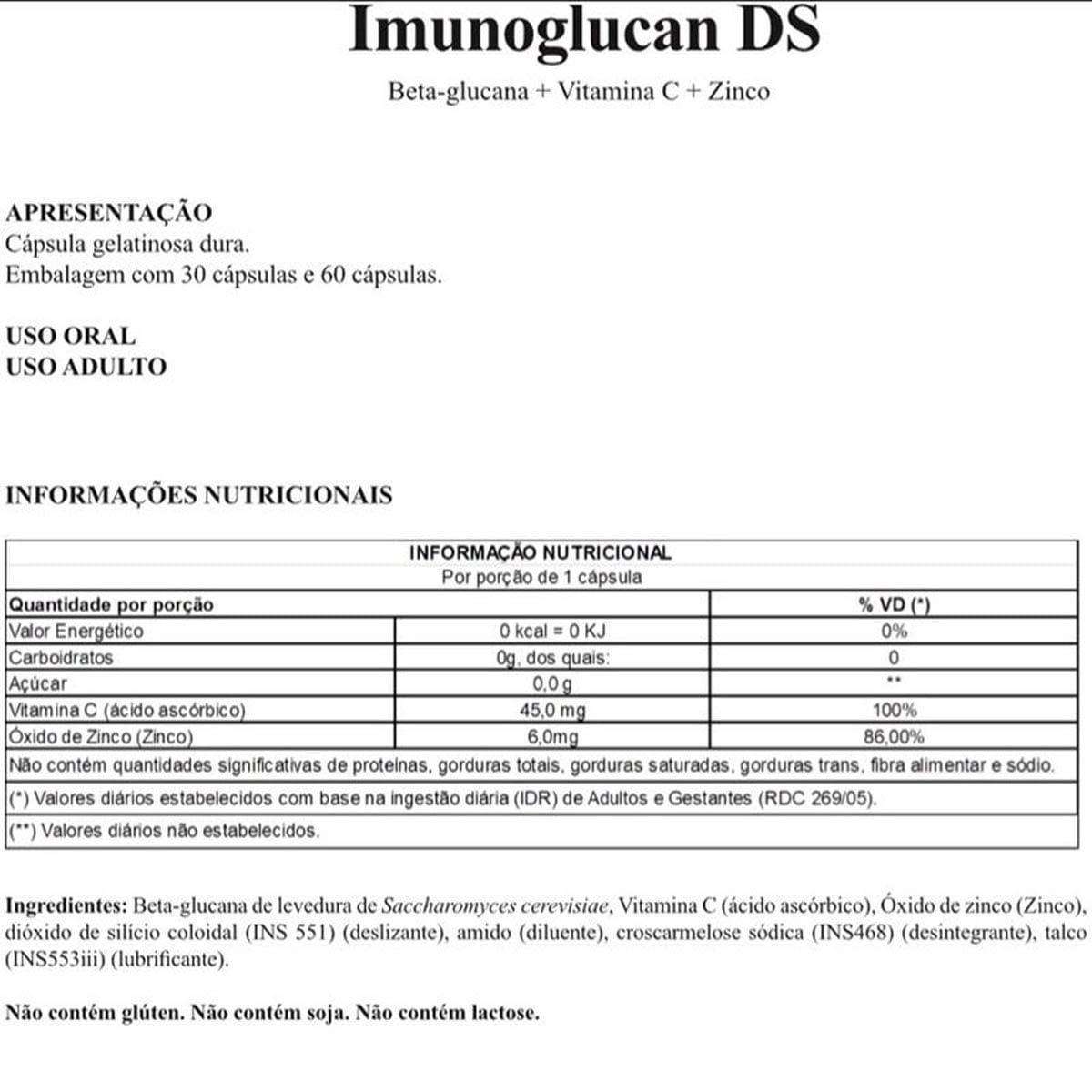 Imunoglucan DS 60 Cápsulas Hebron Suplemento Alimentar