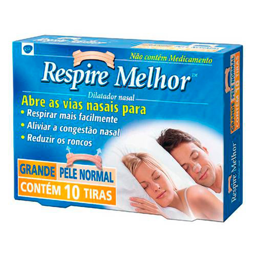 Dilatador Nasal Glaxo Respire Melhor Pele Normal Grande com 10 Tiras