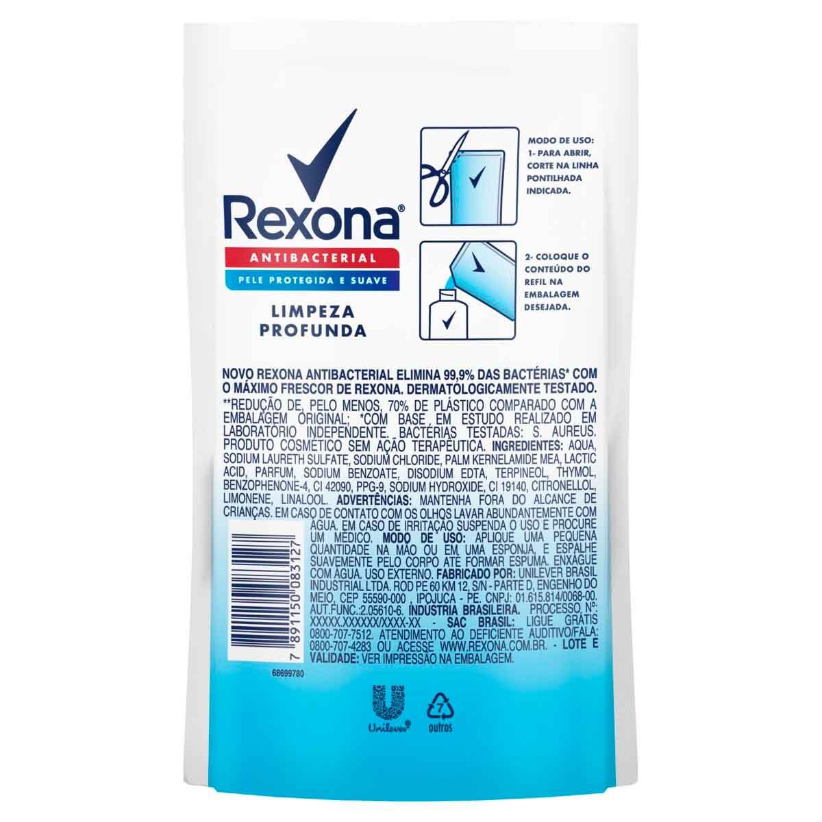 Refil Sabonete Líquido Rexona Antibacterial Limpeza Profunda 200ml