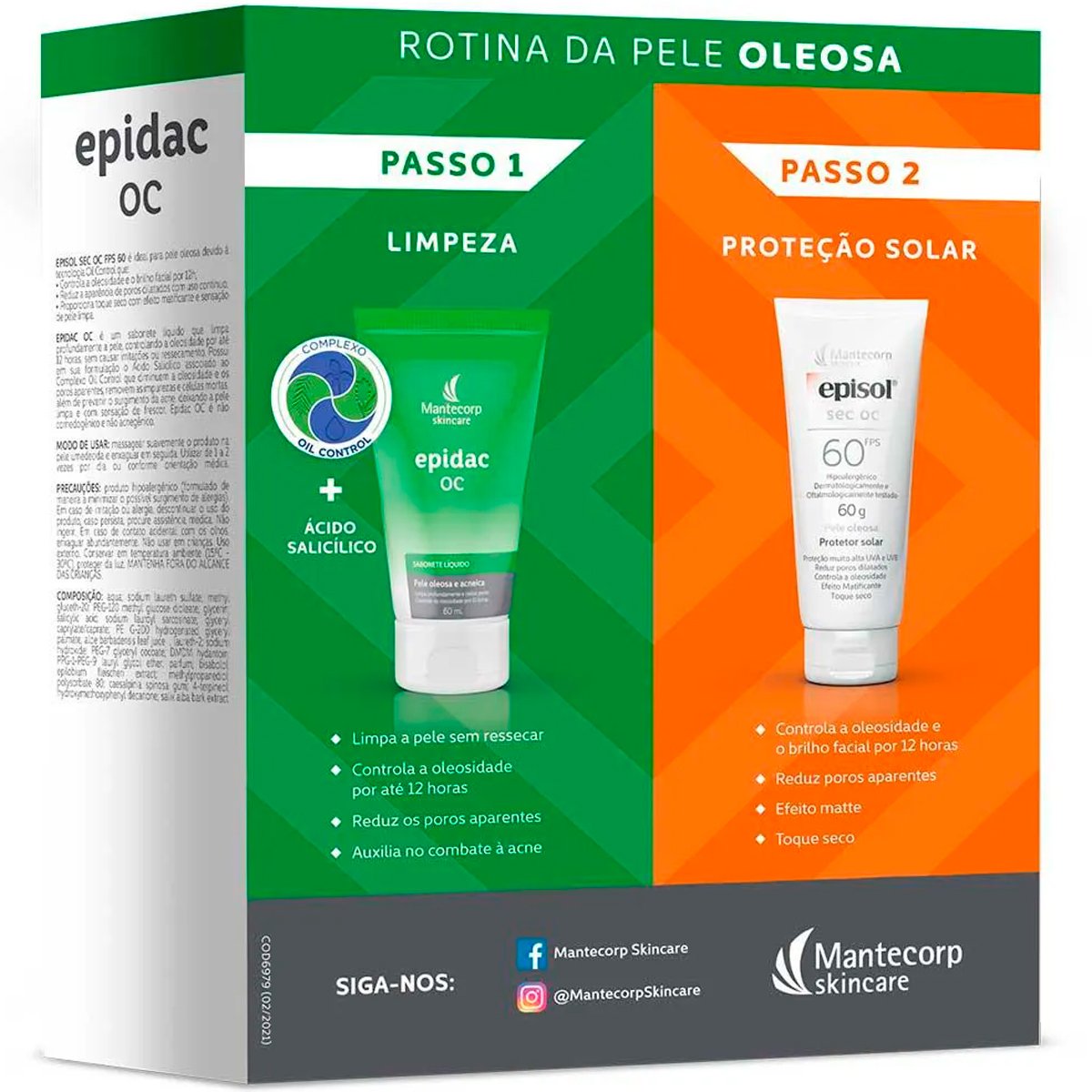 Kit Protetor Solar Episol Sec OC FPS 60 com 60g + Epidac OC Líquido com ...