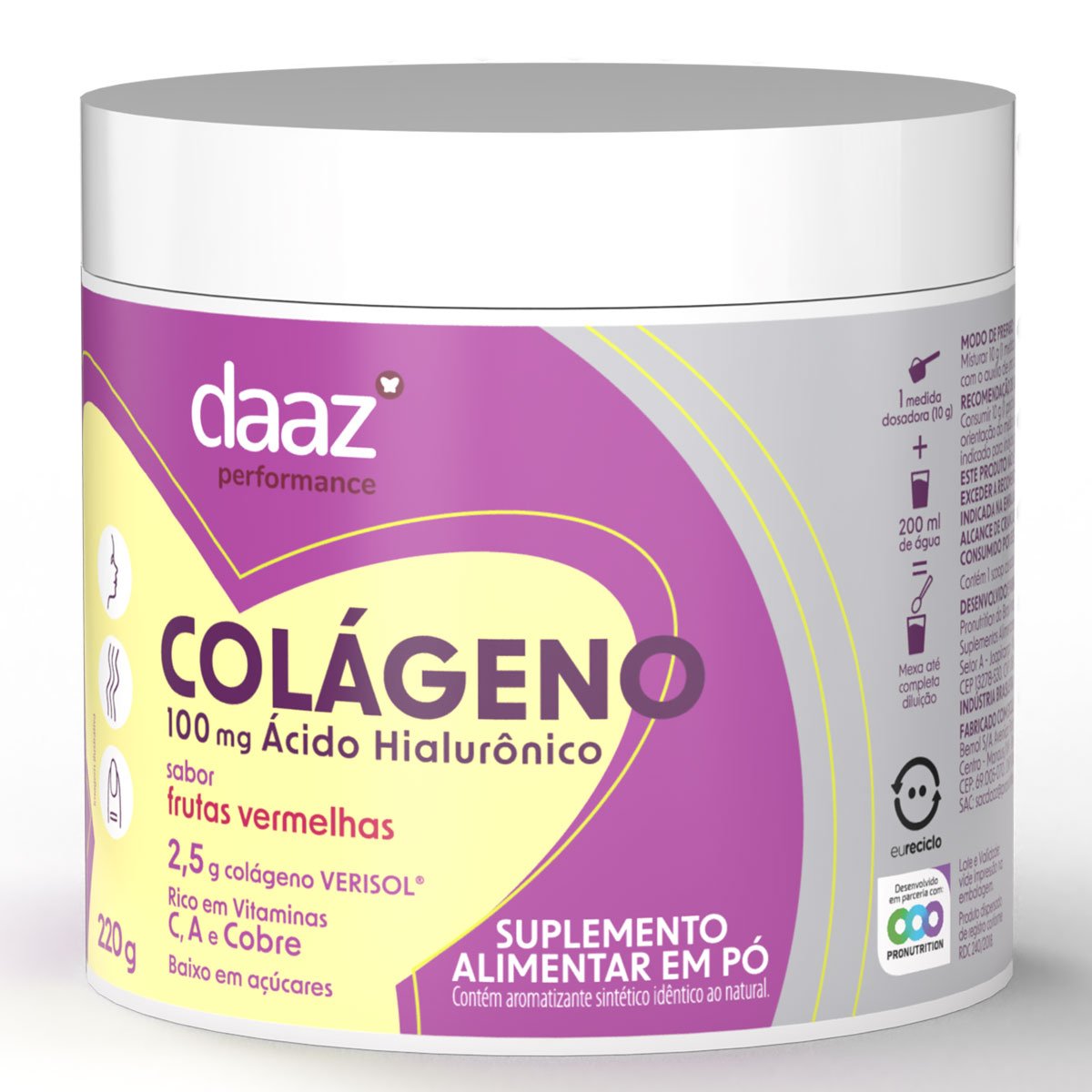 Colágeno Daaz Sabor Frutas Vermelhas 220g