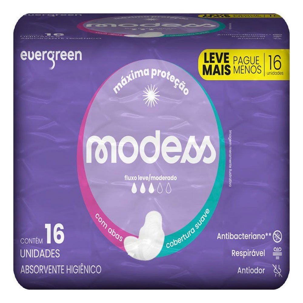 Absorvente Modess Cobertura Suave Com Abas 16 Unidades