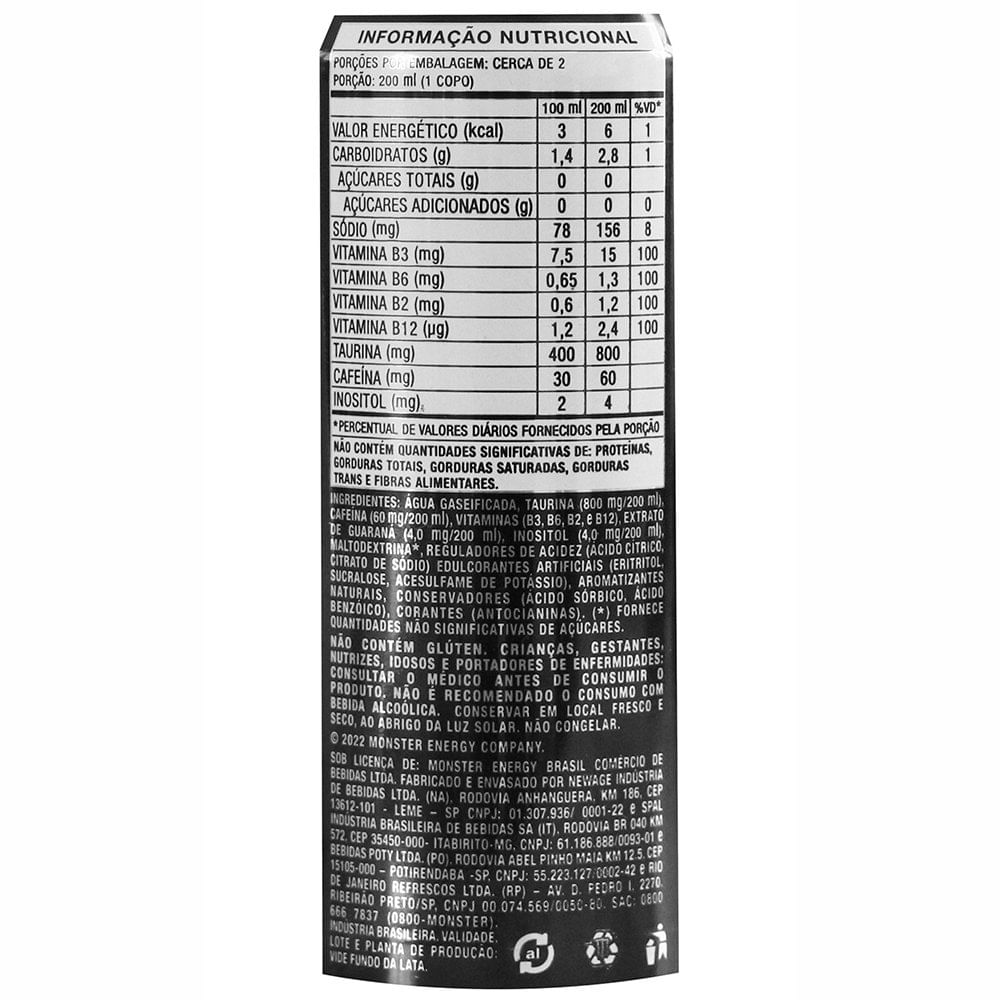 Energético Monster Energy Zero Açúcar 473ml