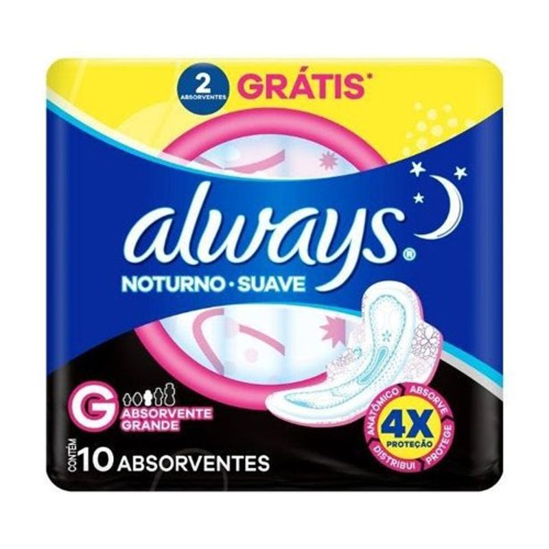Absorvente Always Noturno Suave Com Abas 10 Unidades