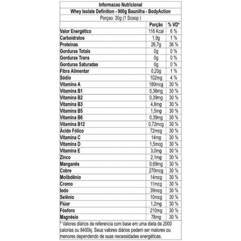 Whey Isolado Body Action Definition Baunilha 900g