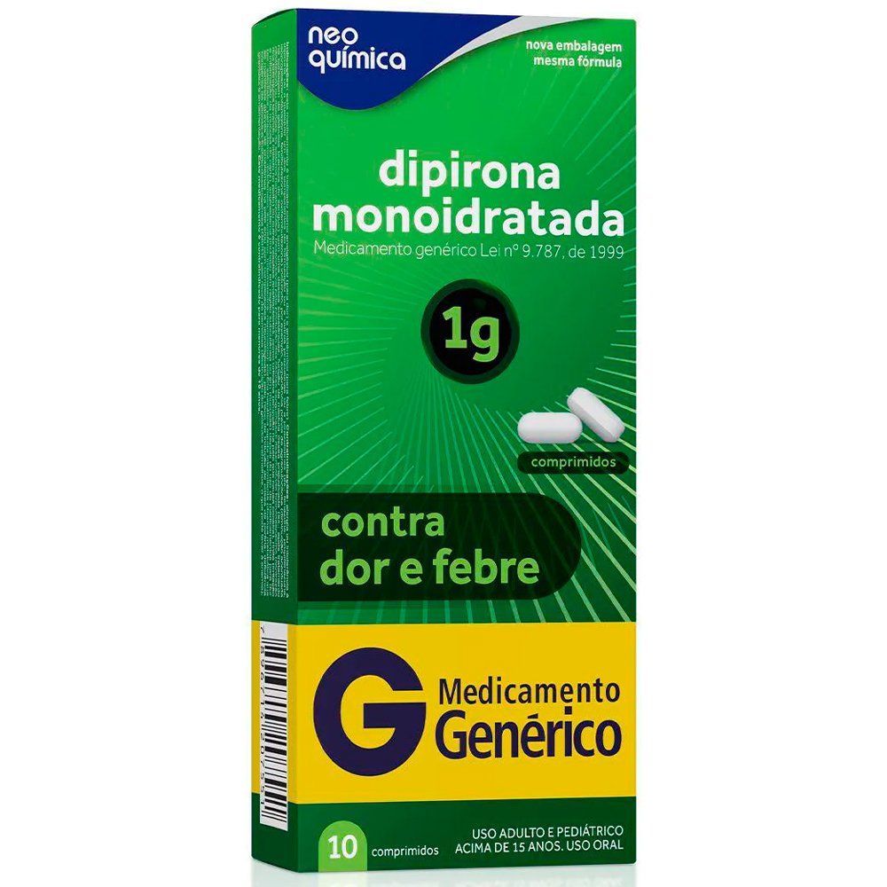 Dipirona Monoidratada 1g 20 Comprimidos Neo Química
