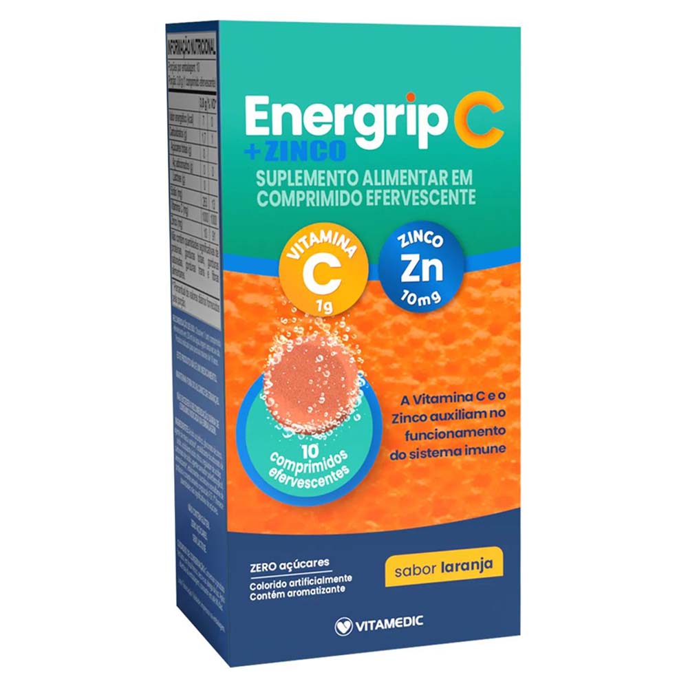 Vitamina C Efervescente 1g + Zinco10mg Energrip C Laranja 10 ...