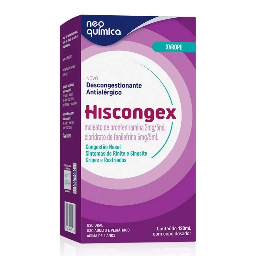 Hiscongex Maleato de Bronfeniramina 2mg/5ml + Cloridrato de Fenile 5mg ...