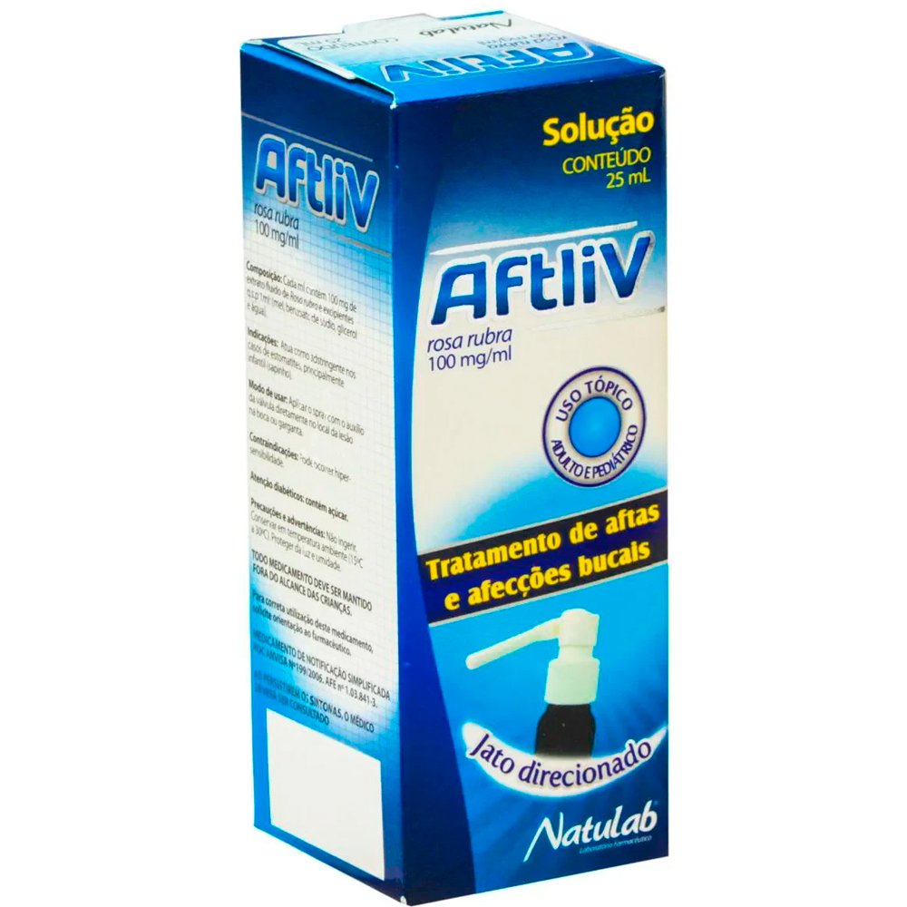 Aftliv 100mg/ml 25ml Solução Tratamento de Aftas e Afecções Bucais Natulab