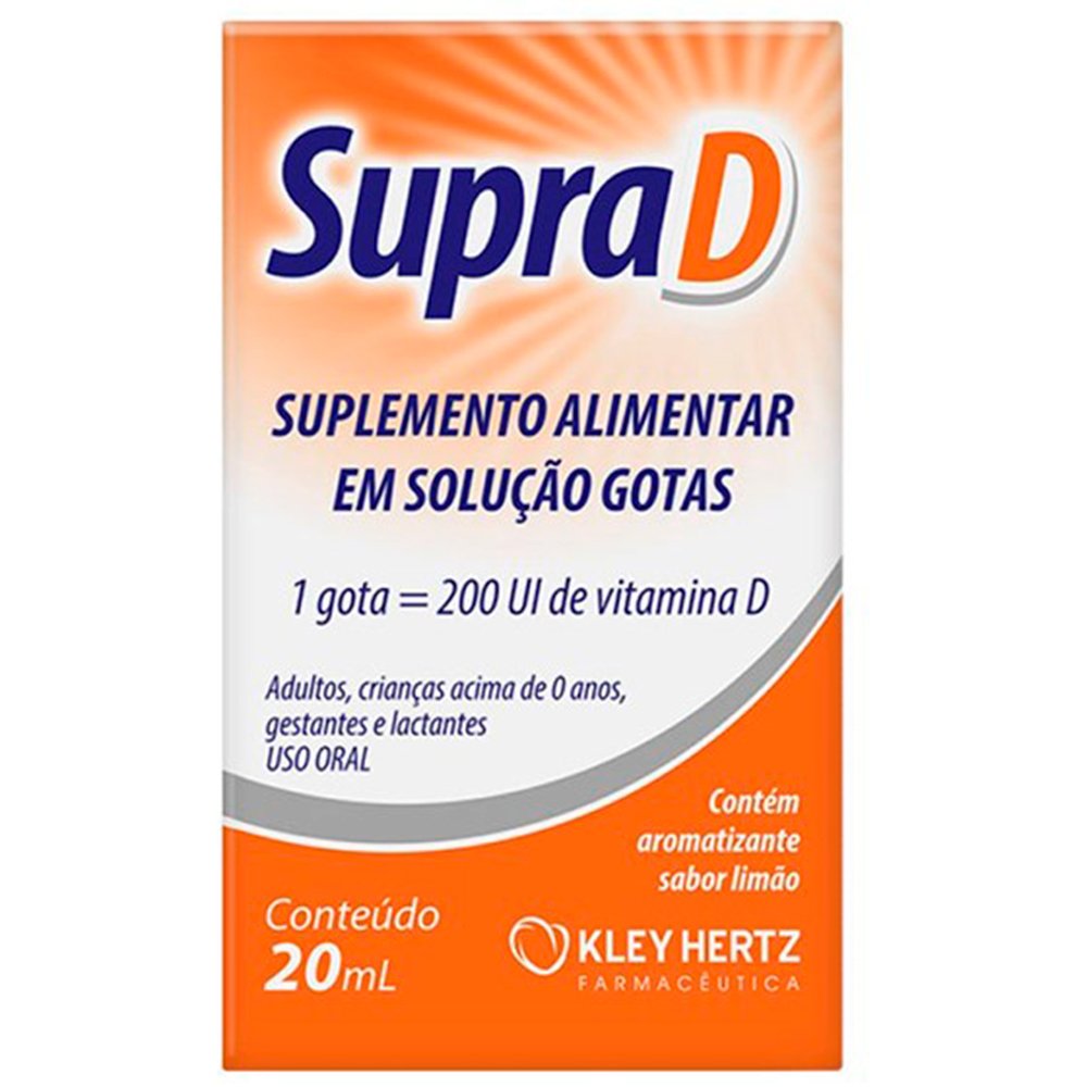 Supra D 200UI Vitamina D Gotas Sabor Limão 20ml Hertz