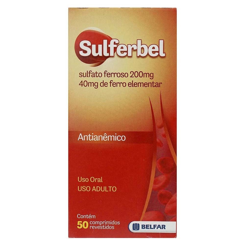 Sulferbel Sulfato Ferroso 40mg 50 Comprimidos Revestidos Belfar