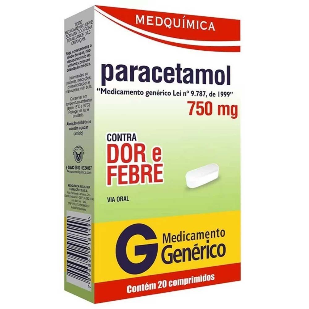 Paracetamol 750mg 20 Comprimidos Medquímica