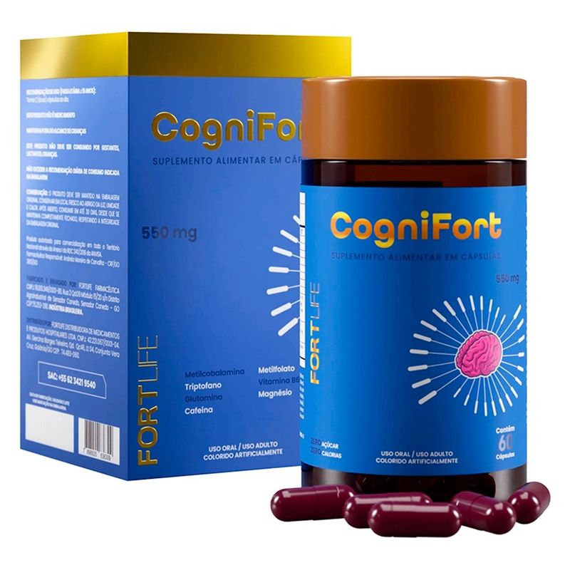 CogniFort 550mg 60 Cápsulas Clareza Mental Concentração e Memória Fortlife