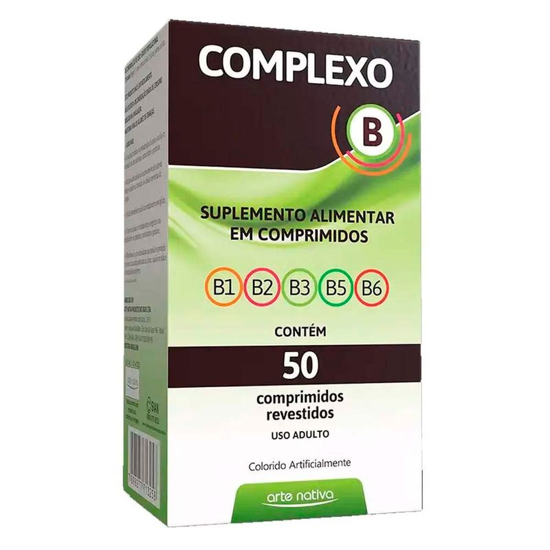 Complexo B 50 Comprimidos Revestidos Suplemento de Vitaminas B1 B2 B3 B5 B6 Arte Nativa