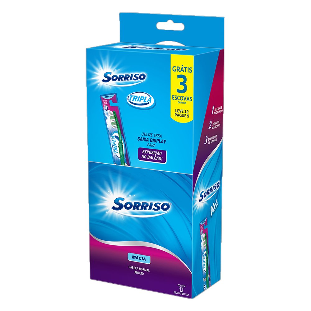 Pack Escovas Dentais Sorriso Tripla Ação 12x9