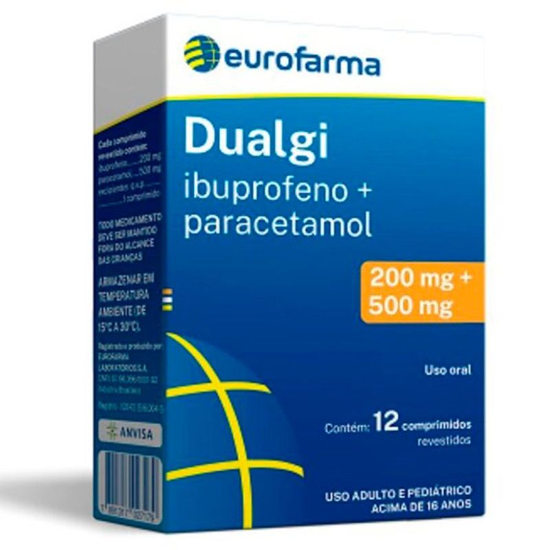 Dualgi Ibuprofeno 200mg + Paracetamol 500mg 12 Comprimidos Eurofarma