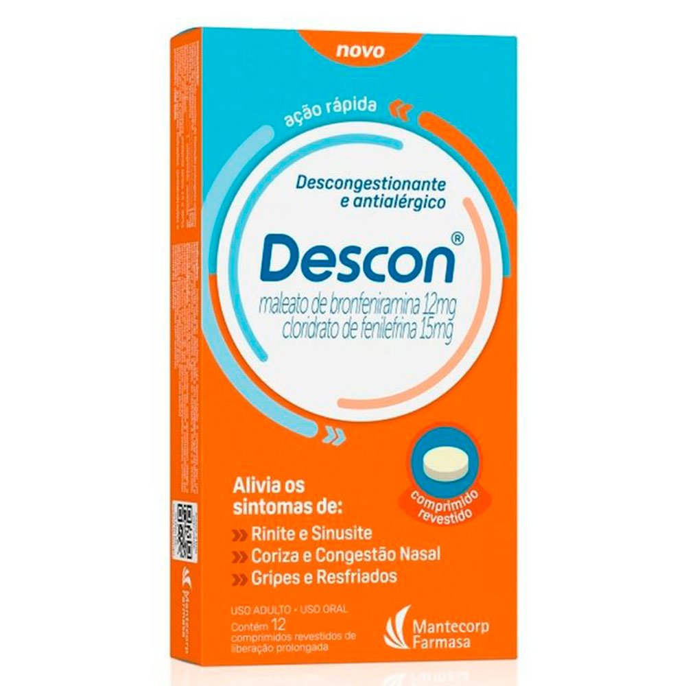 Descon Bronfeniramina 12mg + Fenilefrina 15mg 12 Comprimidos Revestidos ...