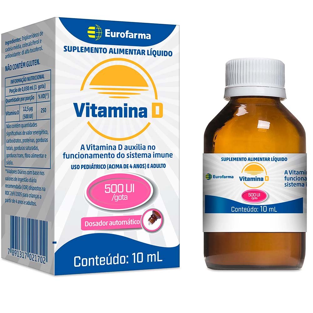 Vitamina D 500UI 10ml Suplemento Alimentar Gotas Eurofarma