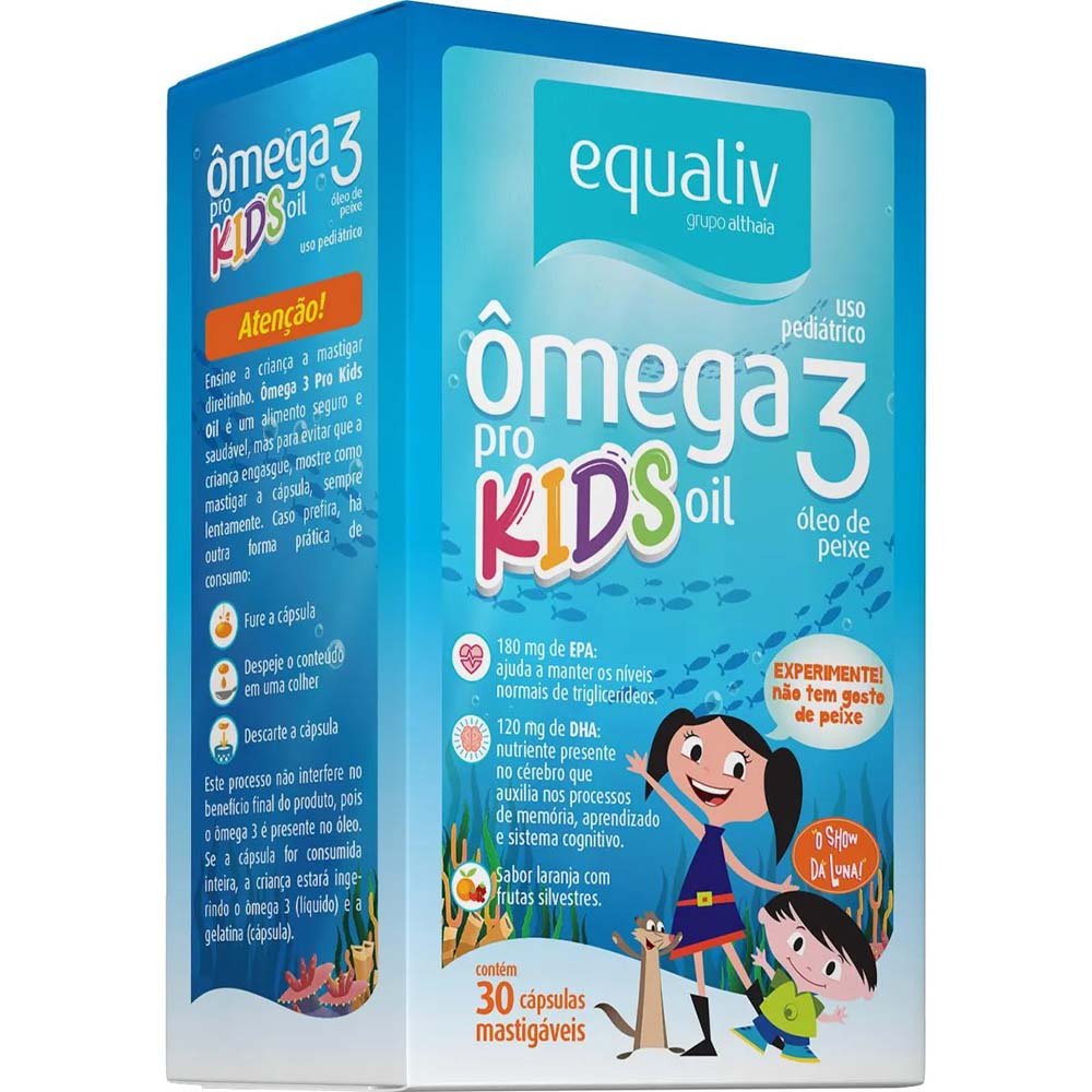 Ômega 3 Pro Kids Oil EPA 180mg DHA 120mg 30 Cápsulas Mastigáveis Sabor ...