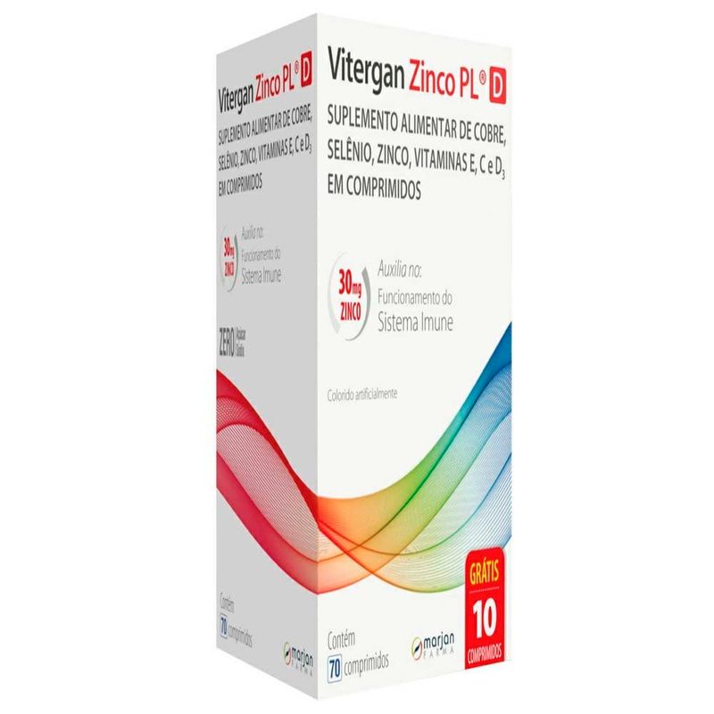 Vitergan Zinco PL D 70 Comprimidos Cobre Selênio Zinco e Vitaminas Marjan