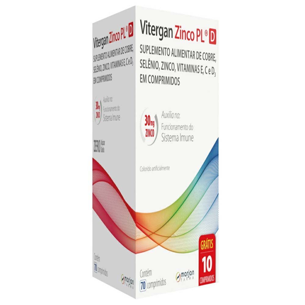 Vitergan Zinco PL D 70 Comprimidos Cobre Selênio Zinco e Vitaminas Marjan