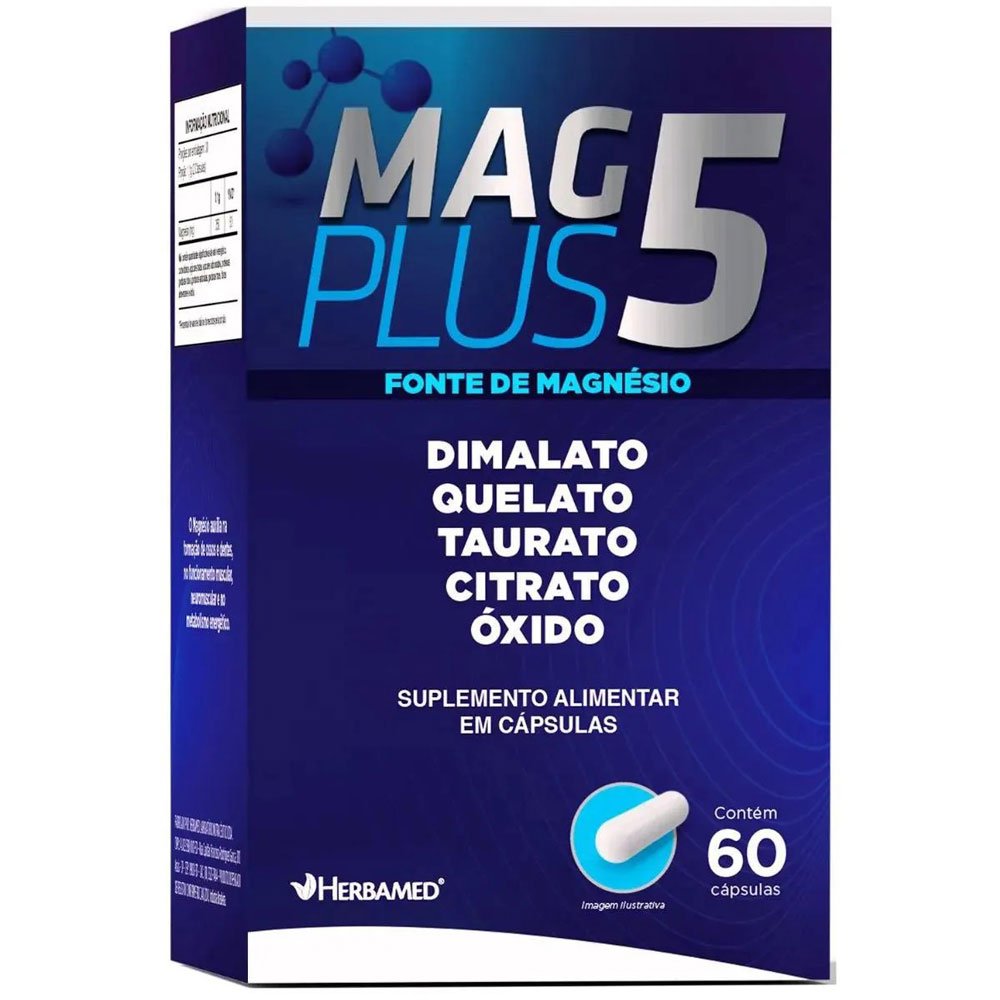 Mag Plus 5 Mix de Magnésio 60 Cápsulas Herbamed