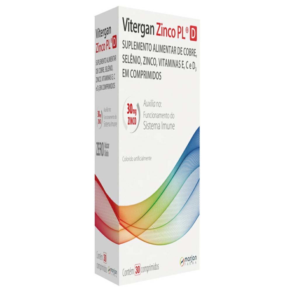 Vitergan Zinco PL D 30 Comprimidos Cobre Selênio Zinco e Vitaminas Marjan