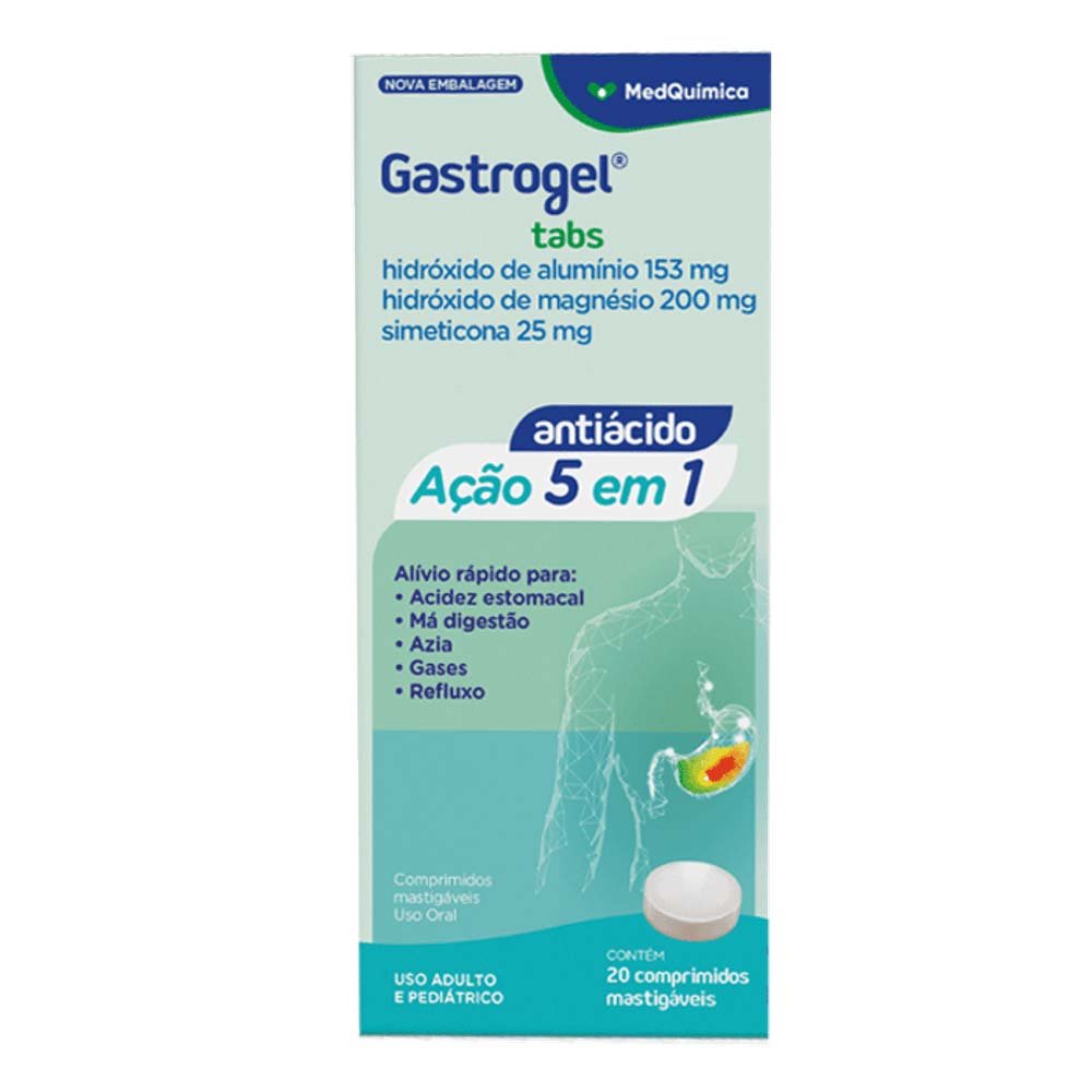 Gastrogel Tabs Hid Alumínio 153mg + Mágnésio 200mg + Simeticona 25mg 20 ...