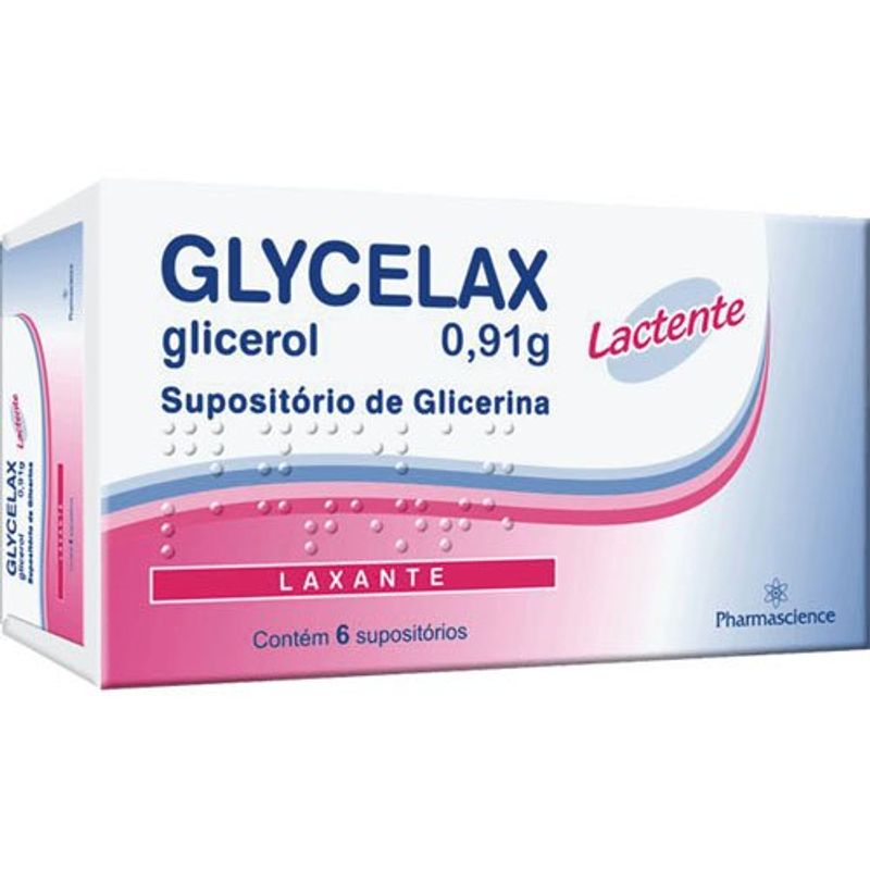 Glycelax Lactente Gicerol 0,91g 6 Supositórios de Glicerina Laxante Pharmascience