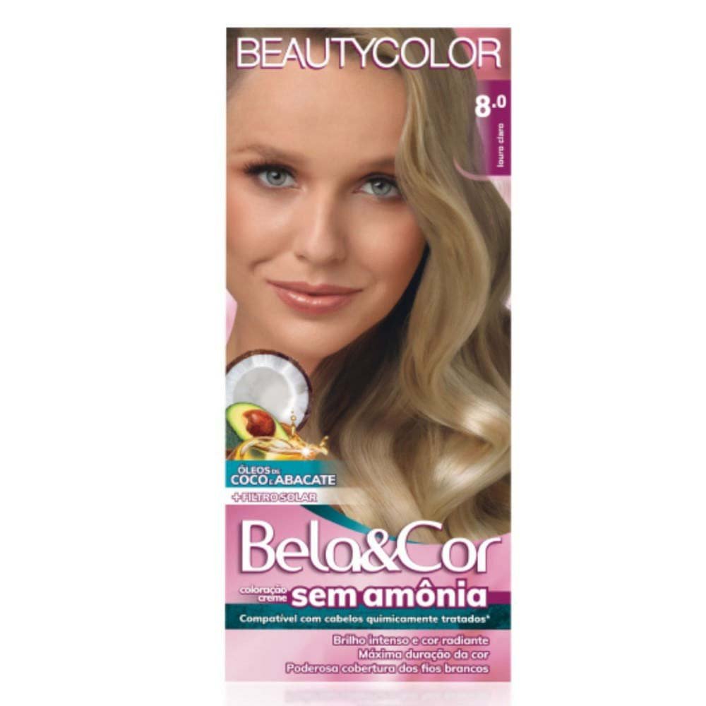 Tintura Para Cabelo Bela e Cor Sem Amônia 8.0 Louro Claro Beauty Color