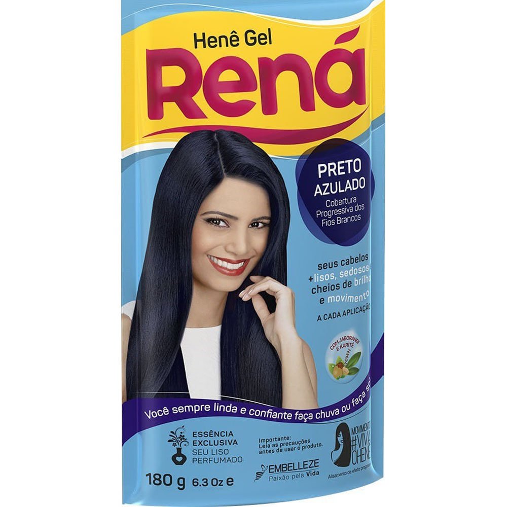 Tintura Henna Rená Henê Preto Azulado Embelleze 180g
