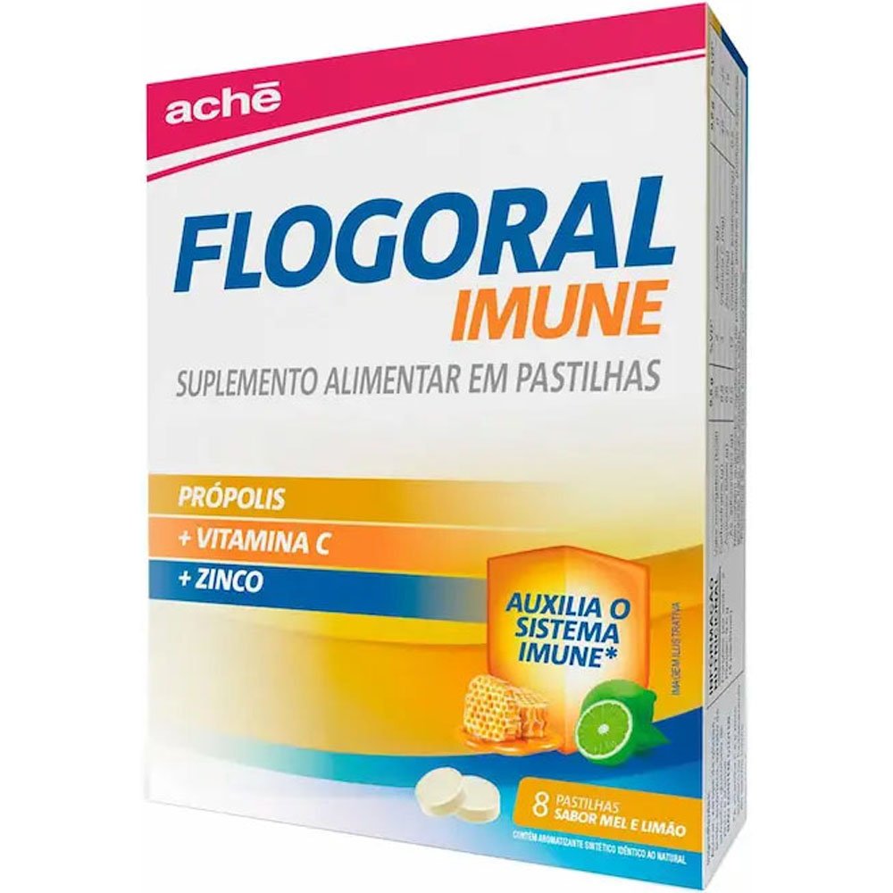Flogoral Imune 8 Pastilhas Suplemento Alimentar Própolis Zinco e ...