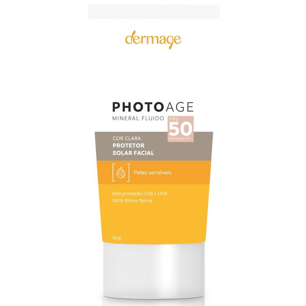 Protetor Solar Facial Dermage Photoage Peles Sensíveis FPS50 Cor Clara 50g
