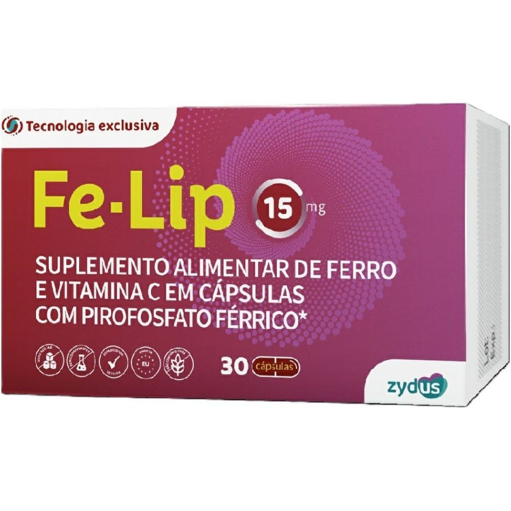 Fe-Lip 15mg 30 Cápsulas Suplemento Alimentar Ferro e Vitamina C ...
