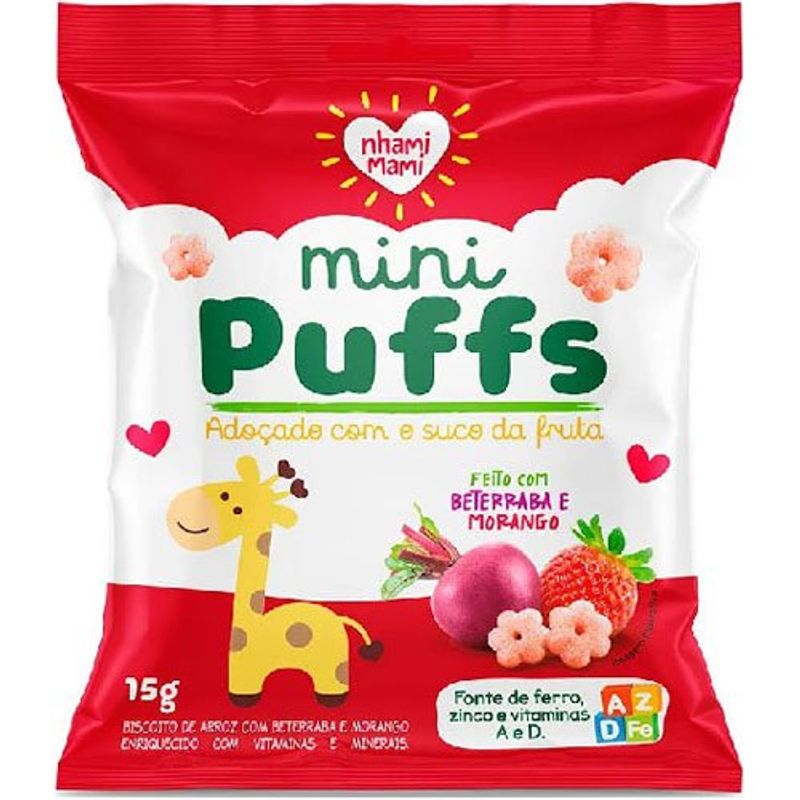 Snack Nhami Mami Mini Puffs Beterraba e Morango 15g