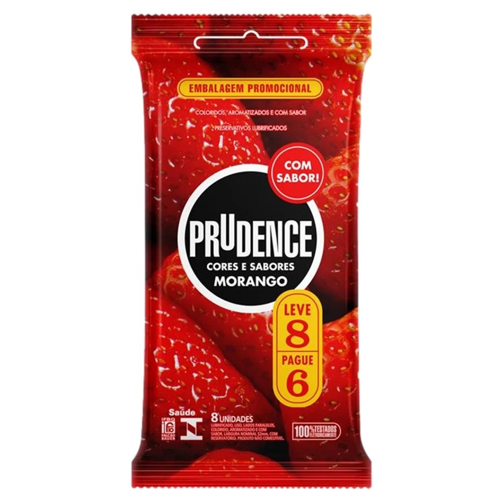Preservativo Masculino Lubrificado Prudence Cores e Sabores Morango 8 ...